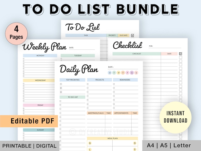 Editable to Do List Template Bundle Daily Weekly to Do List - Etsy UK