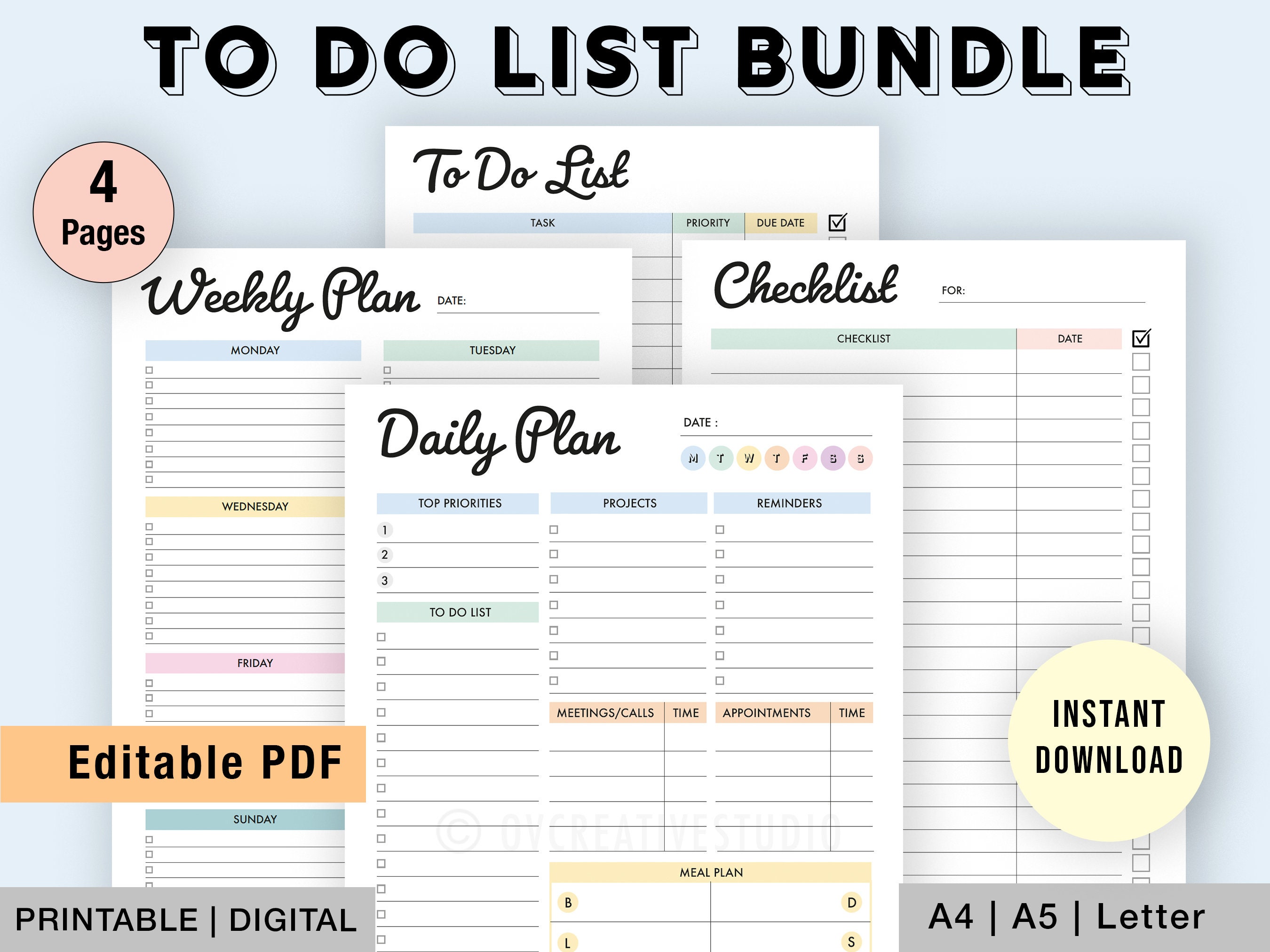 Editable to Do List Template Bundle Daily Weekly to Do List - Etsy