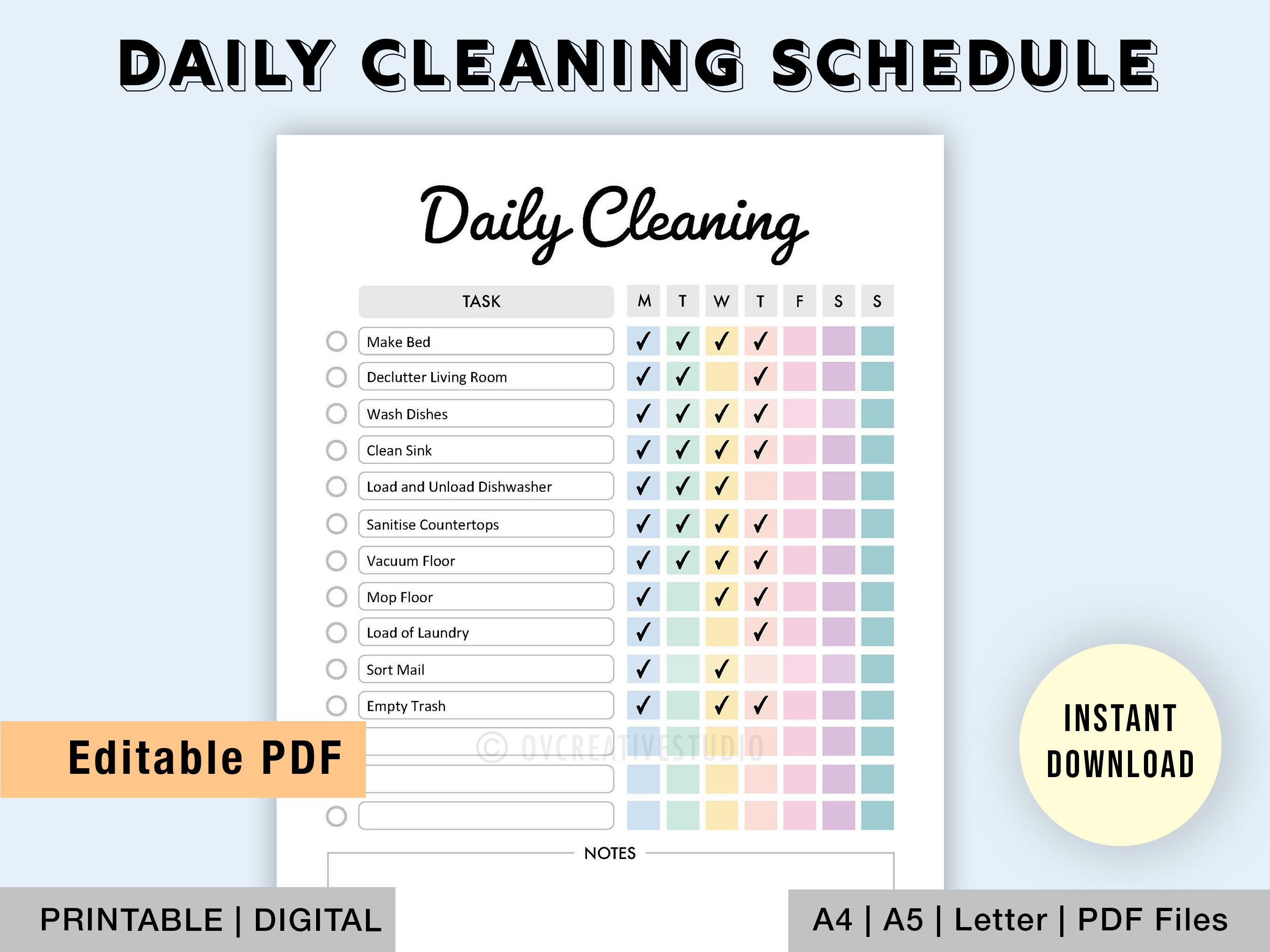 Editable Daily Cleaning Schedule Printable Weekly Cleaning - Etsy
