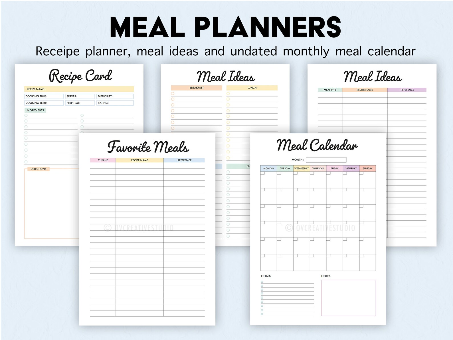 Editable Meal Planner BUNDLE Weekly Meal Planner Template - Etsy