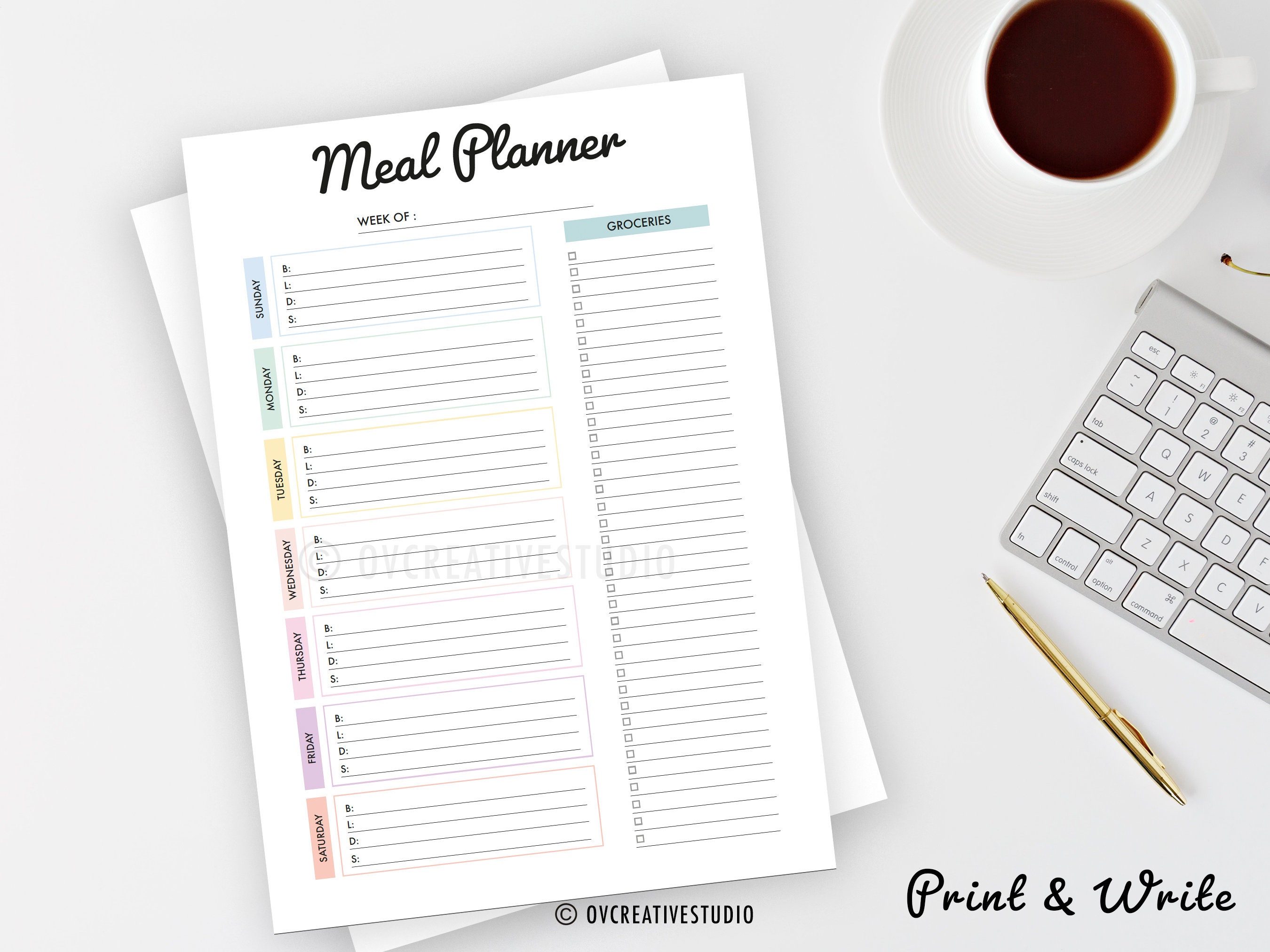 Editable Meal Planner and Grocery List | Printable, Digital | Meal Prep ...