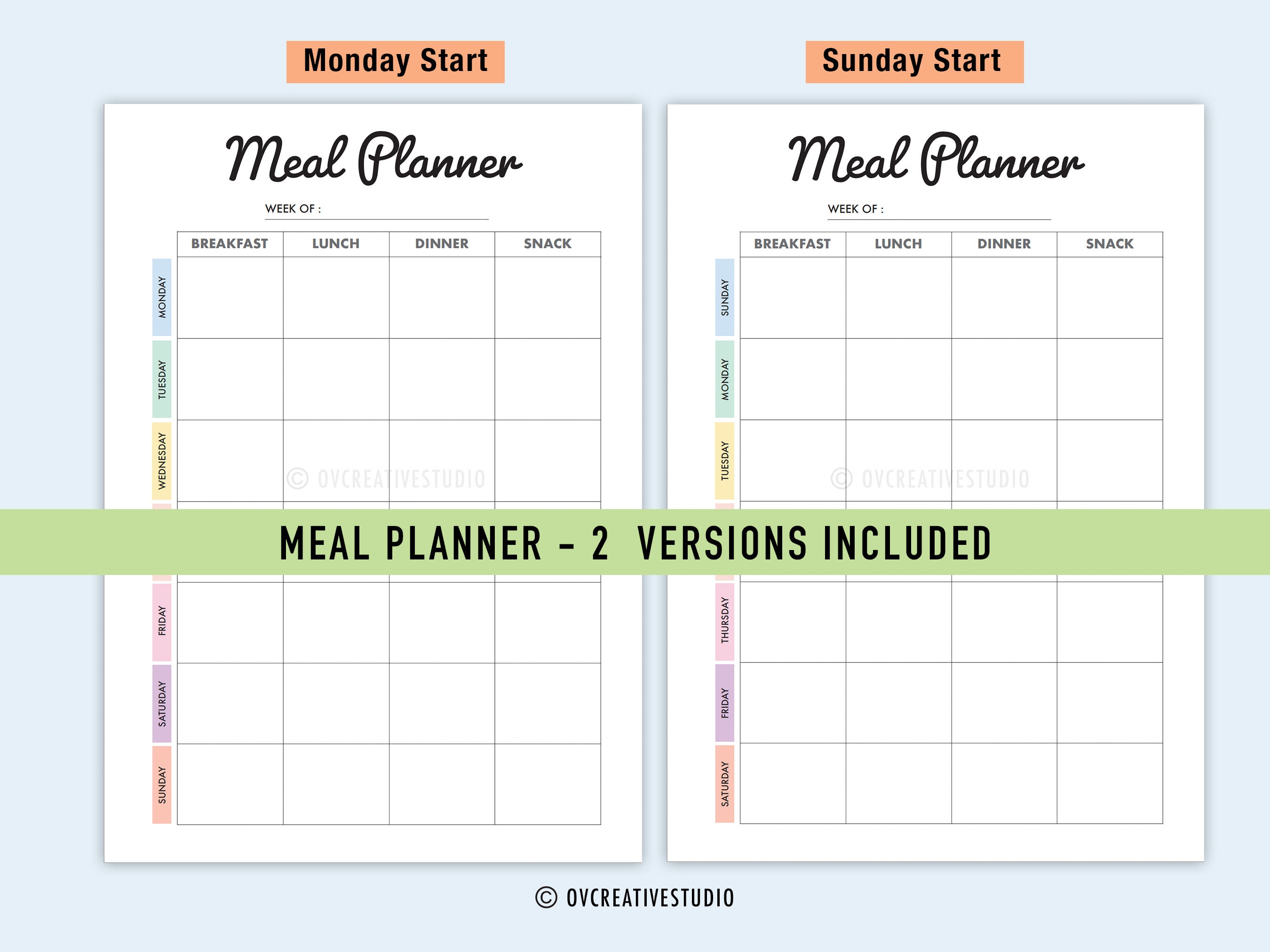 Editable Meal Planner Set | Grocery List | Printable | Meal Prep ...