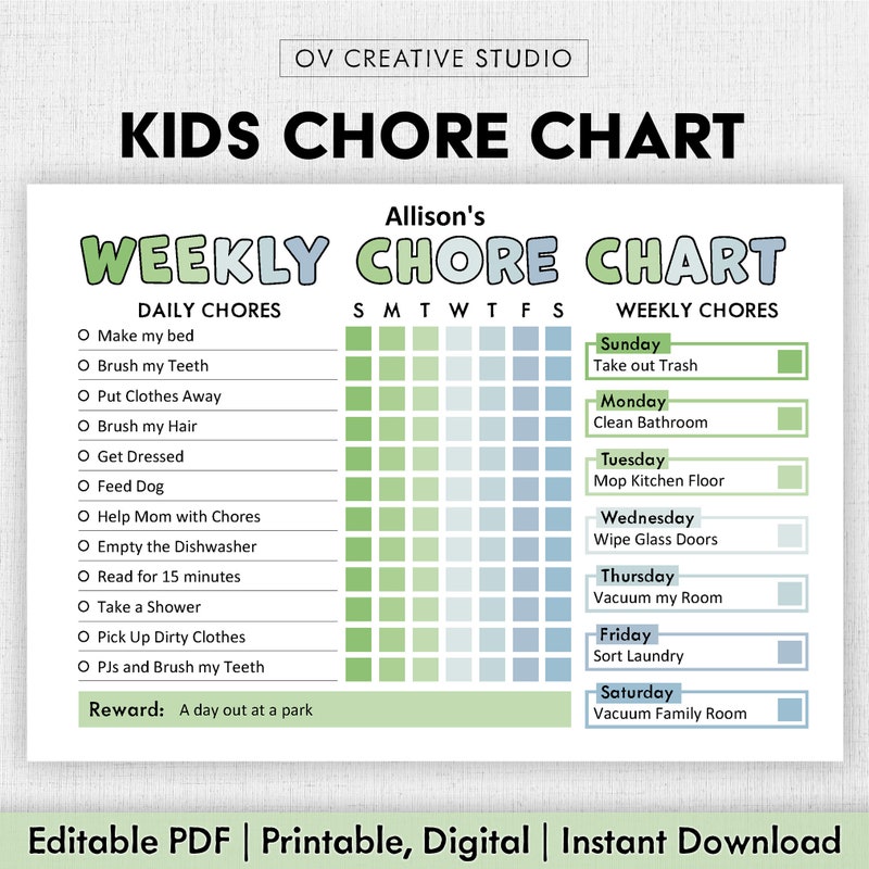Pdf Chore Chart for Teens - Etsy
