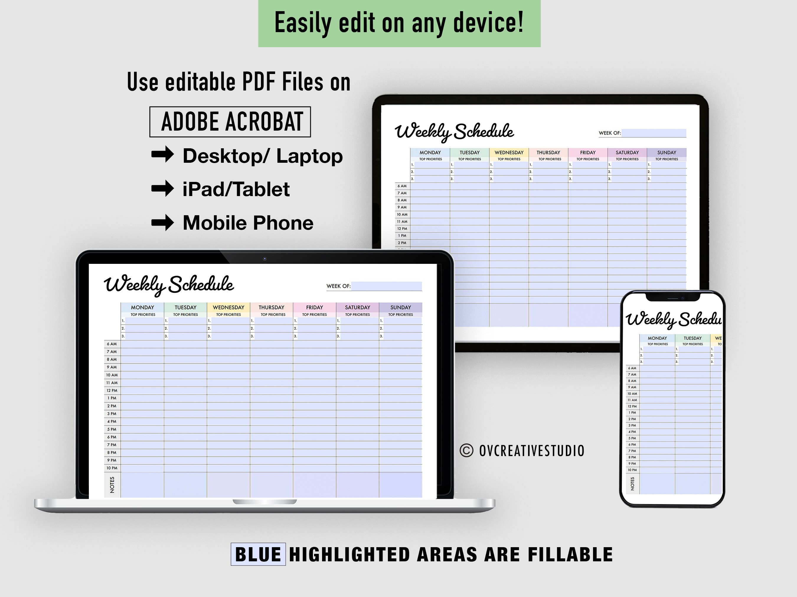 Editable Weekly Schedule Printable Weekly Planner PDF - Etsy