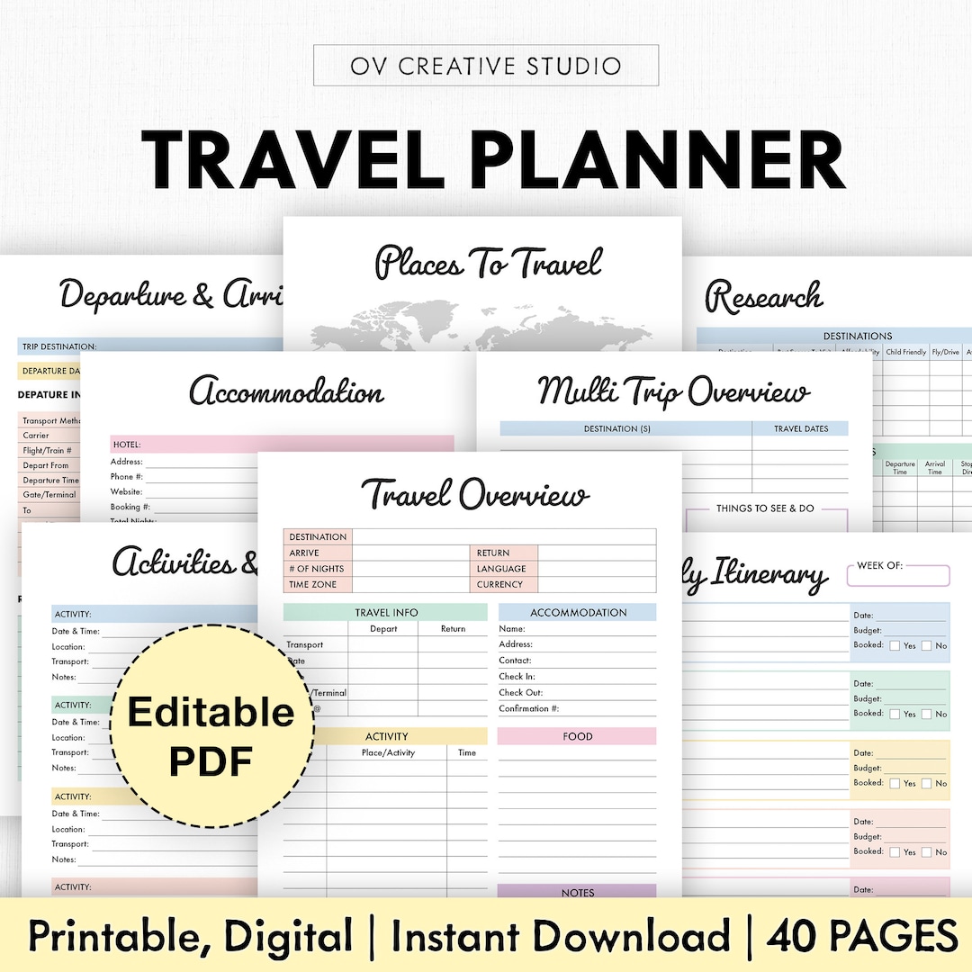 Travel Planner Printable, Digital, Editable PDF, Vacation, Holiday ...