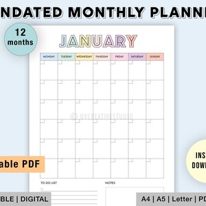 Editable Undated Monthly Calendar Vertical Printable - Etsy
