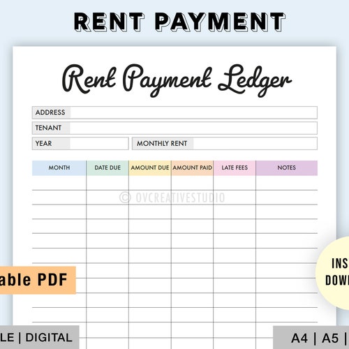 Editable Rent Payment Ledger Printable Rent Payment Tracker - Etsy