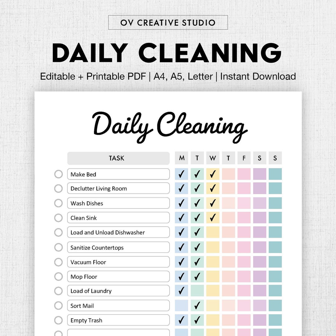 Editable Daily Cleaning Schedule | Printable Weekly Cleaning Planner ...