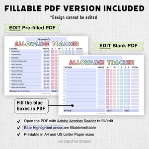 EDITABLE Allowance Tracker Kids | Earn Money Chart | Daily Weekly ...