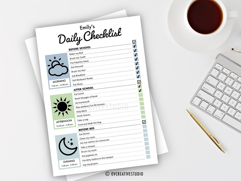 Editable Daily Checklist for Kids | Printable | Kids Responsibility ...