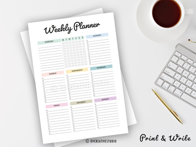 Editable Weekly Planner Printable Digital Weekly Planner - Etsy