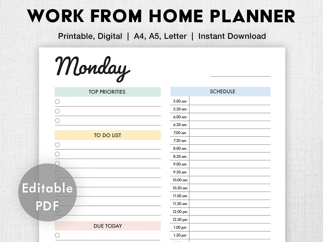 Editable Daily Planner, Half Hour Schedule, Printable, to Do List ...
