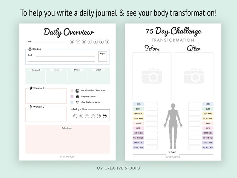 Editable 75 Day Challenge Tracker Bundle | Printable | Daily 75 Day ...