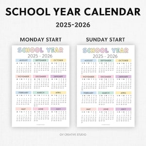 School Calendar Bundle 2025 - 2026 | Printable, Digital | Monthly ...