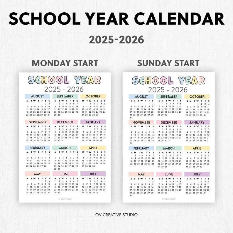 School Calendar Bundle 2025 - 2026 | Printable, Digital | Monthly ...
