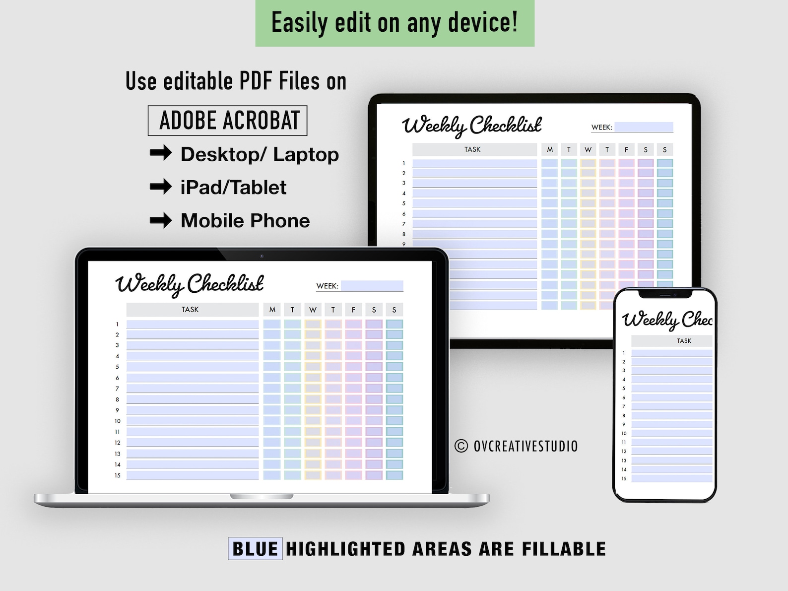 Editable Weekly Checklist | Printable Weekly to Do List | Daily ...