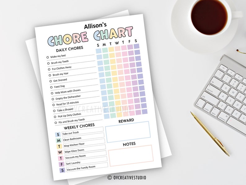 Editable Chore Chart for Kids Printable Kids Daily Weekly - Etsy