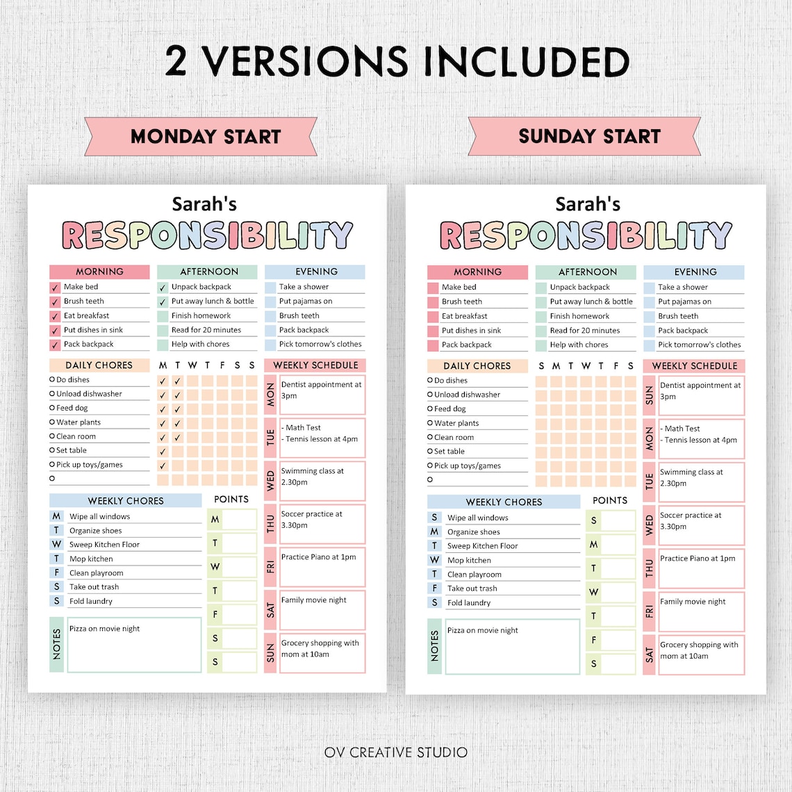 Editable Responsibility Chore Chart for Kids | Printable | Children ...