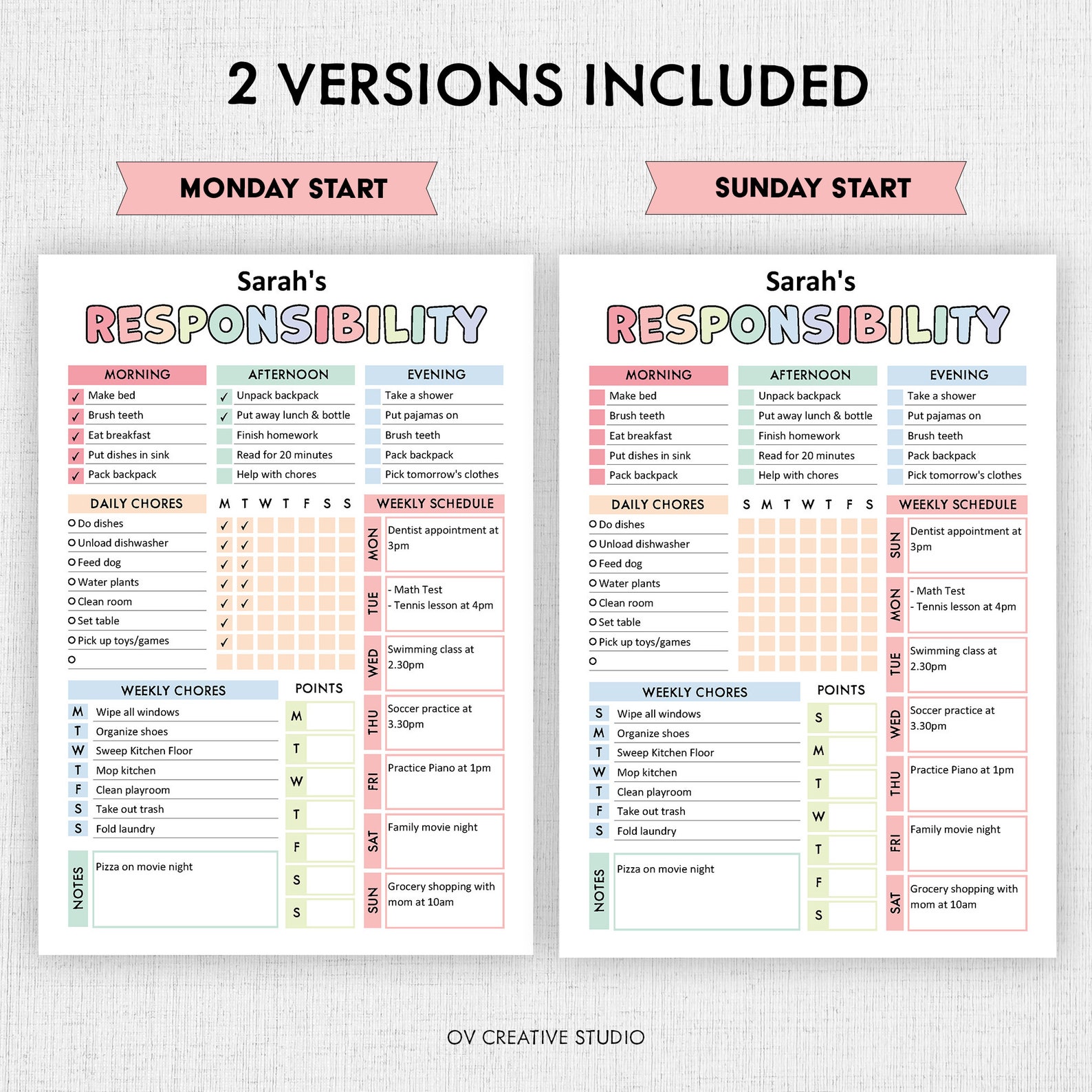 Editable Responsibility Chore Chart for Kids | Printable | Children ...