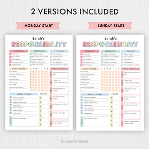 Editable Responsibility Chore Chart for Kids | Printable | Children ...