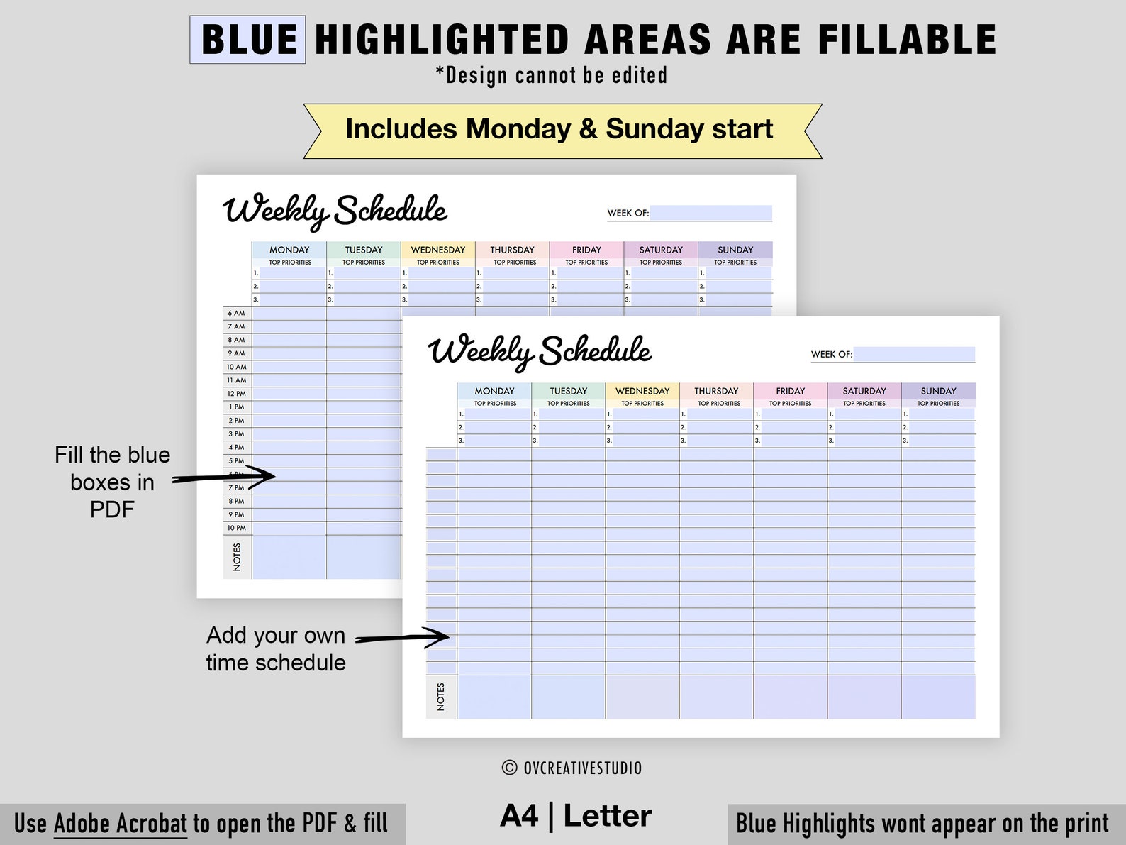 Editable Weekly Schedule Printable Weekly Planner PDF - Etsy