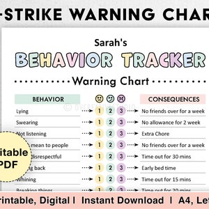 Editable Behavior Consequences 3 Strikes Warning Chart for Kids ...