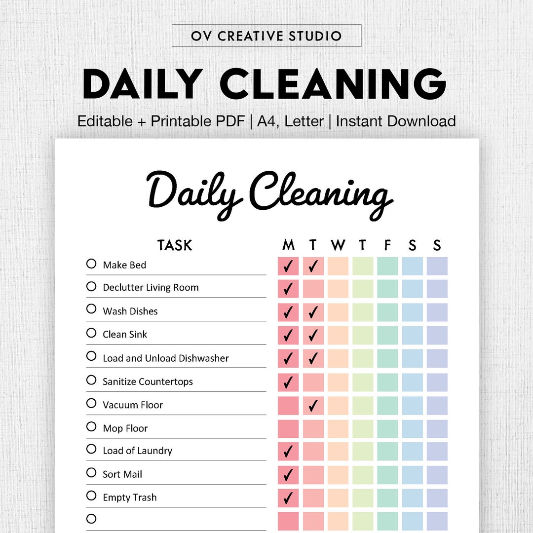 Editable Daily Cleaning Schedule | Printable Weekly Cleaning Planner ...