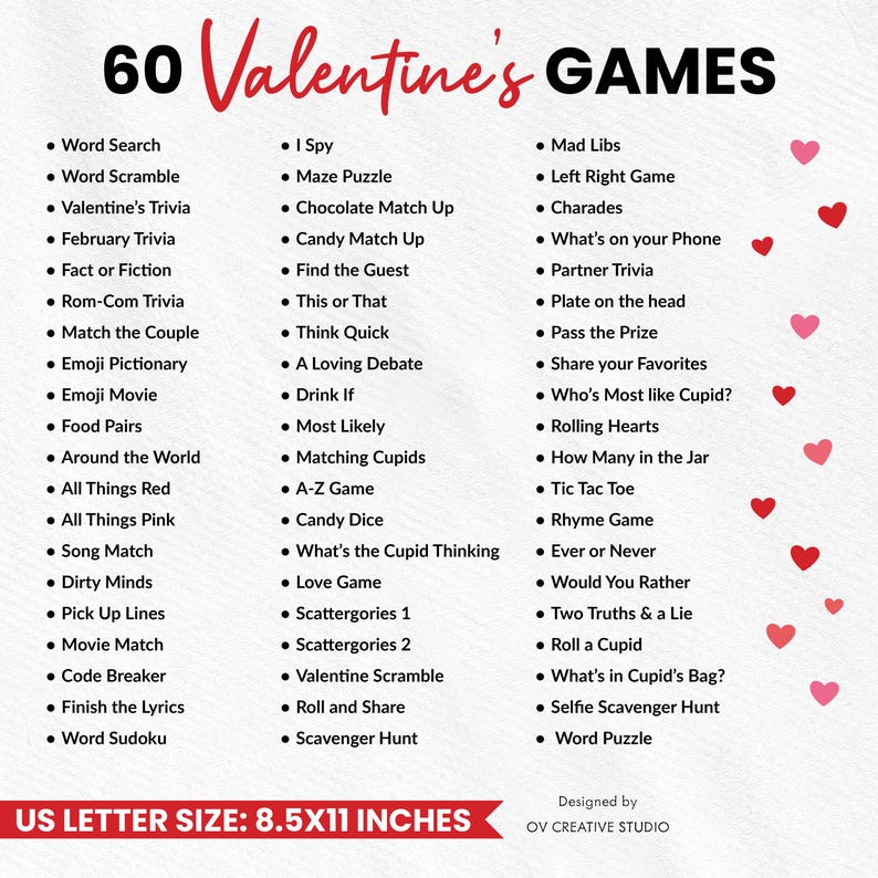Valentines Day Printable Games Bundle | Valentine's Party Games for ...