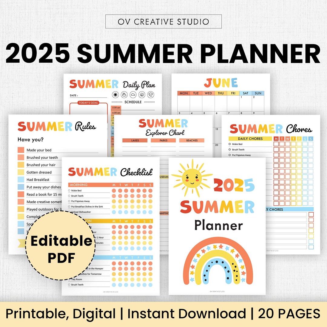 Editable Printable Summer Planner for Kids 2025 | Summer Schedule ...