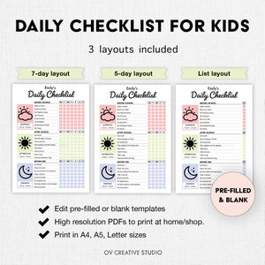 Editable Daily Checklist for Kids | Printable | Kids Responsibility ...