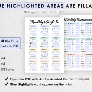 Monthly Weight Loss Tracker, Printable, Digital, Editable PDF, 12 Month ...
