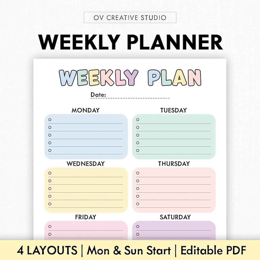 Editable Weekly Planner | Printable, Digital | Weekly Planner PDF ...