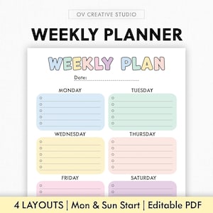 Editable Weekly Planner | Printable, Digital | Weekly Planner PDF ...