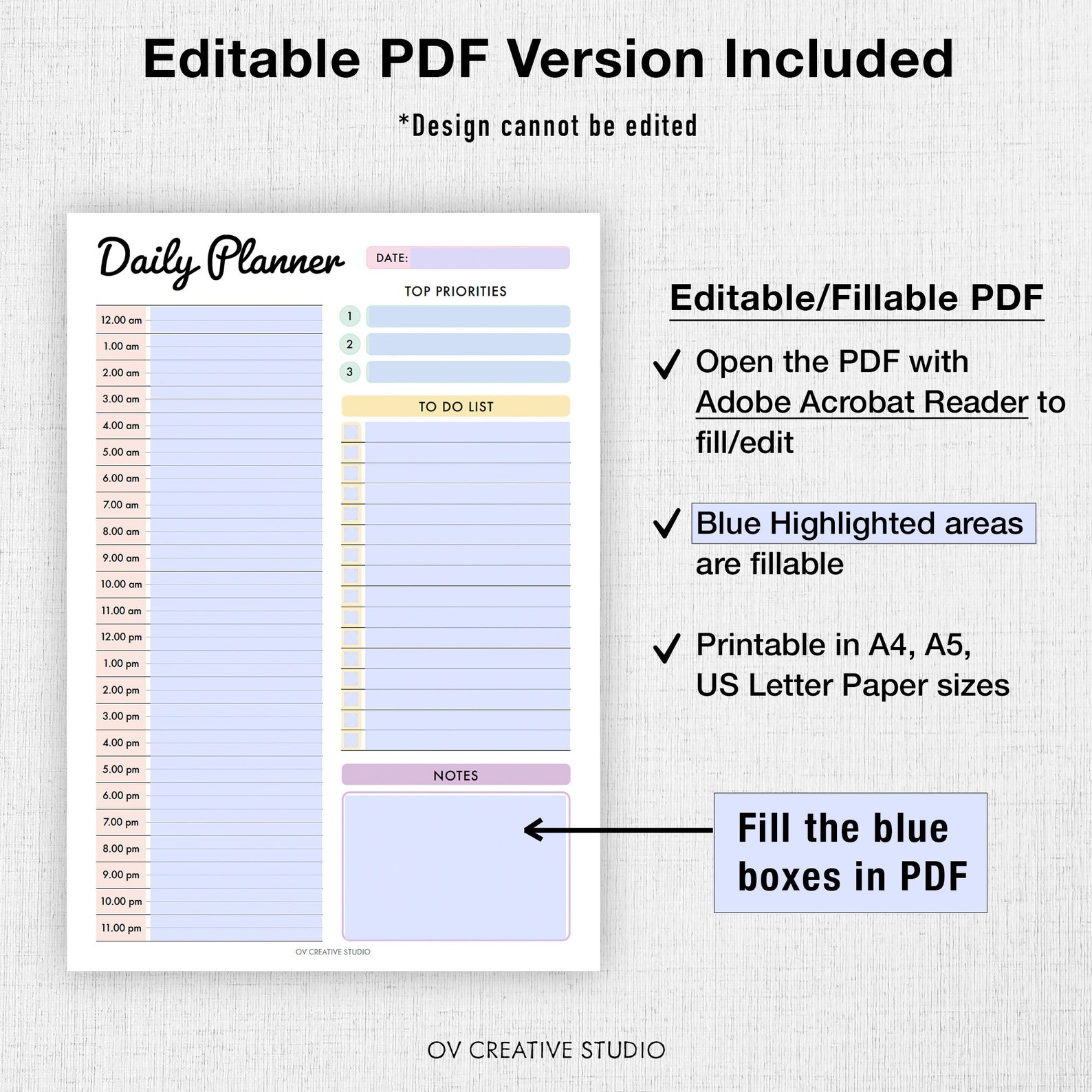 Editable 24 Hour Daily Planner Schedule | Printable, Digital PDF | to ...