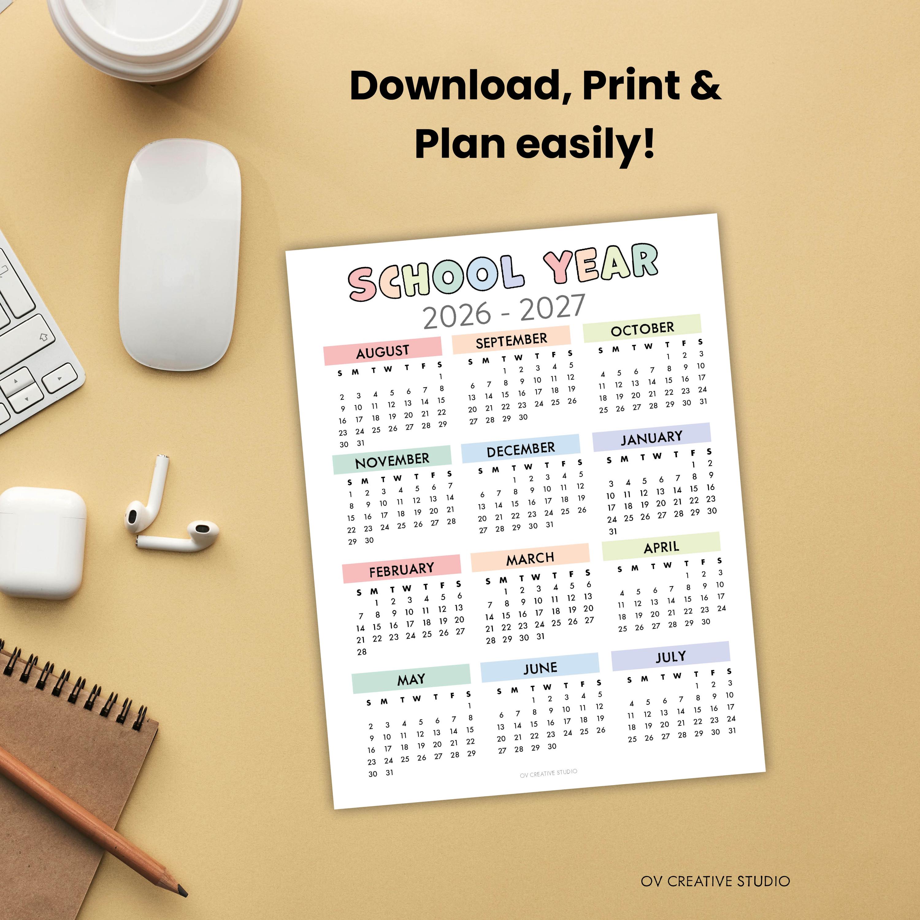 School Calendar Bundle 2026 - 2027 | Printable, Digital | Monthly ...