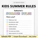 Editable Summer Rules for Kids Printable Summer Rules Summer Routine ...
