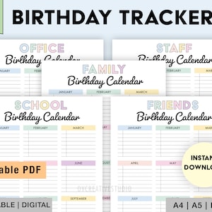 Editable Birthday Tracker List | Printable Birthday Calendar | Family ...