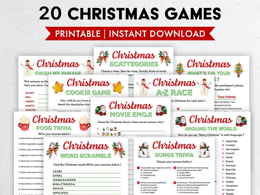 Christmas Game Bundle | Printable Holiday Party Game Bundle | Adults ...