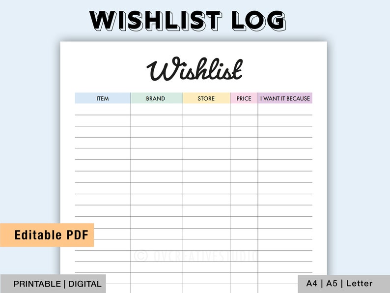 Editable Wishlist Tracker Printable Things to Buy Want - Etsy