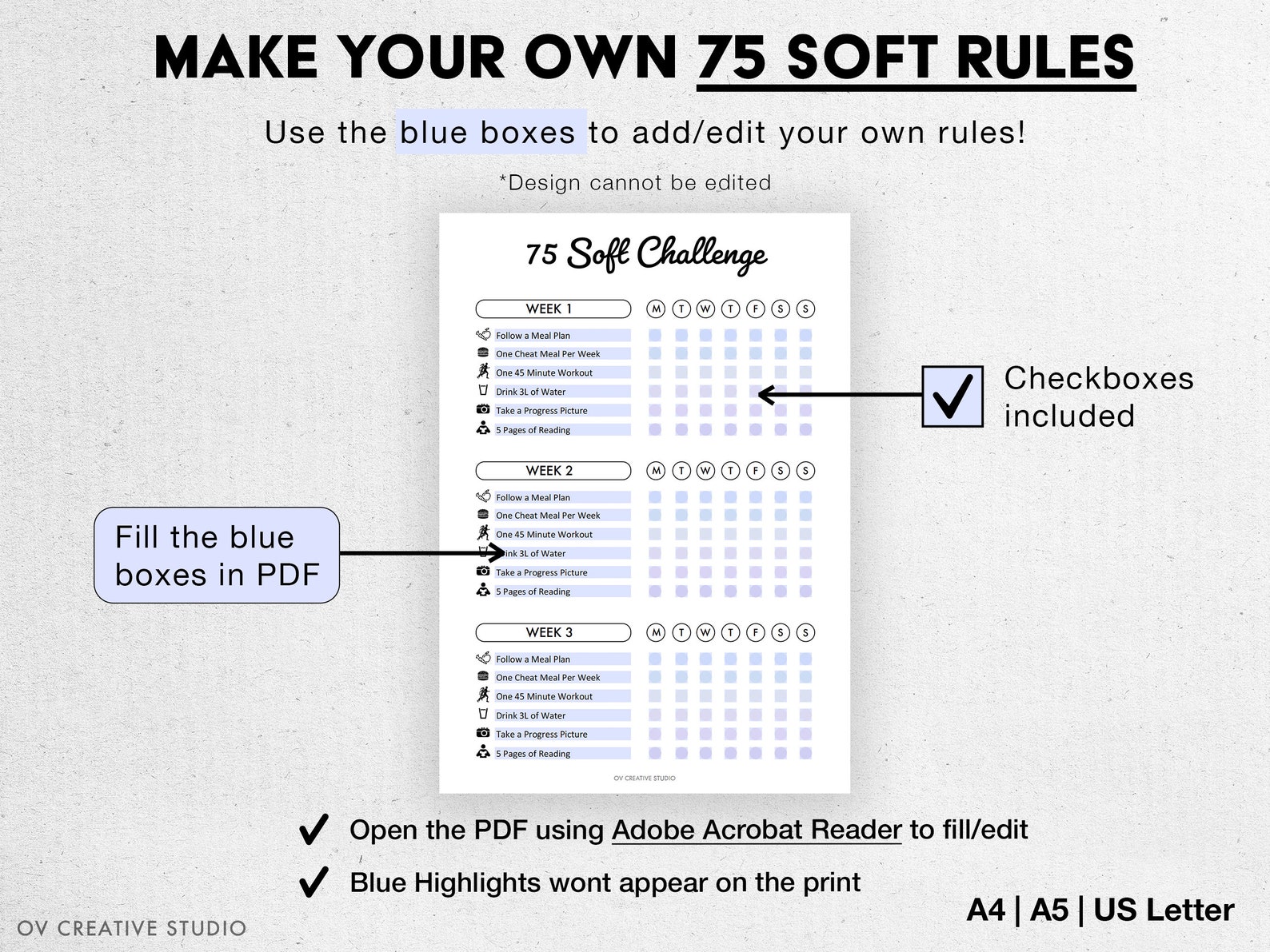Editable 75 Soft Challenge Tracker Bundle | Printable | Daily 75 Soft ...