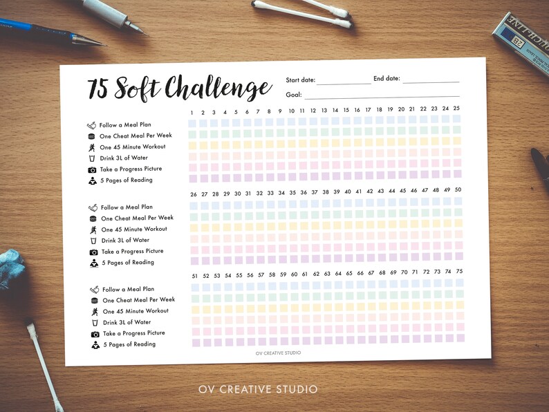 Editable 75 Soft Challenge Tracker Bundle | Printable, Digital | 75 Day ...
