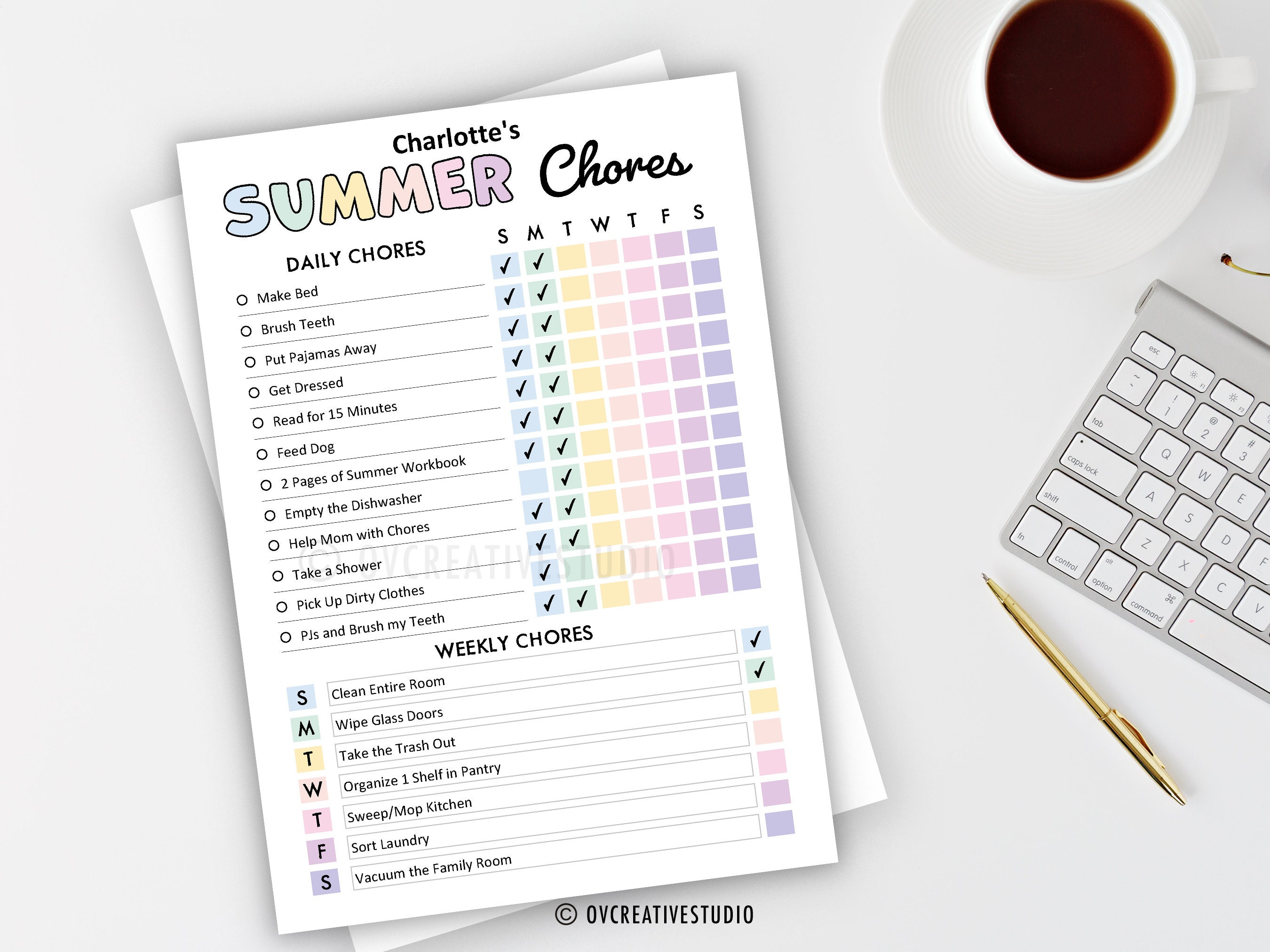 Editable Summer Chore Chart for Kids Printable Digital - Etsy UK
