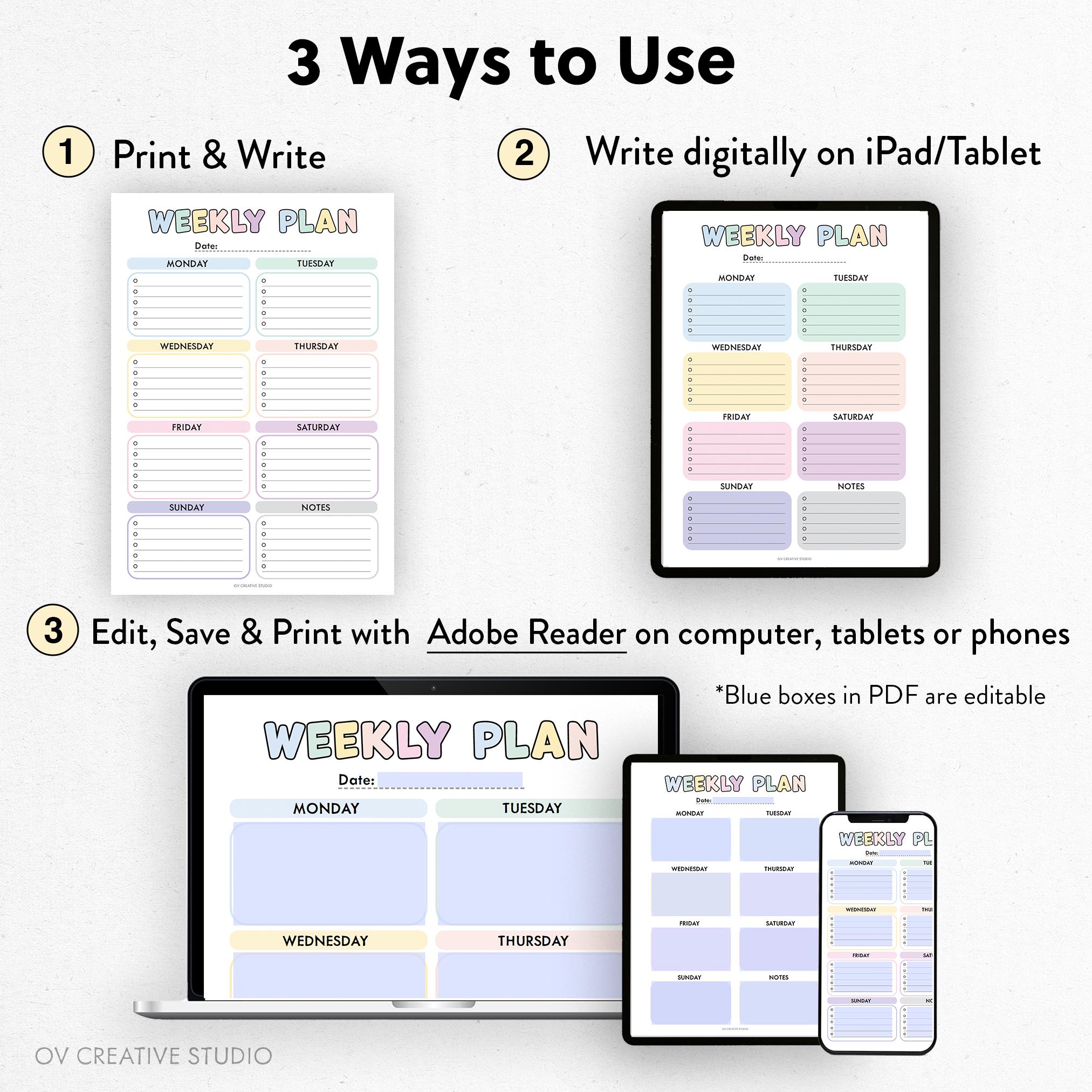 Editable Weekly Planner | Printable, Digital | Weekly Planner PDF ...
