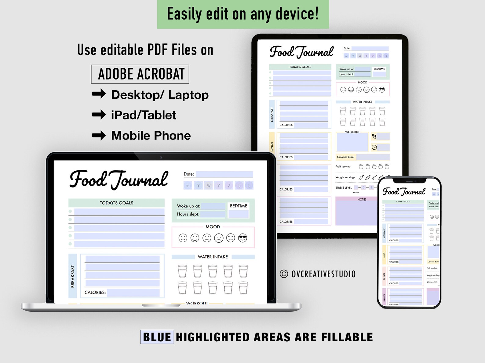 Editable Food Journal | Printable, Digital | Food Diary, Daily Food ...