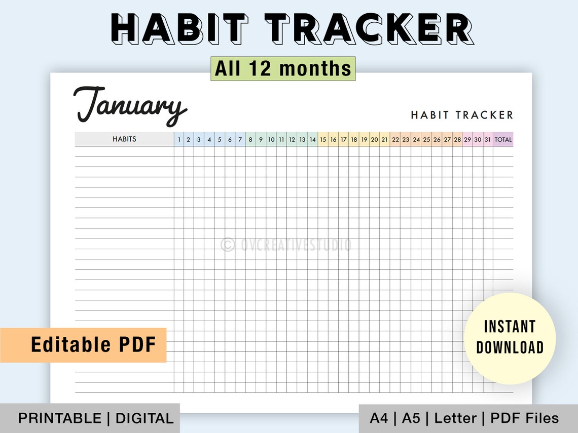 Editable Habit Tracker Printable Monthly Habit Tracker - Etsy Canada