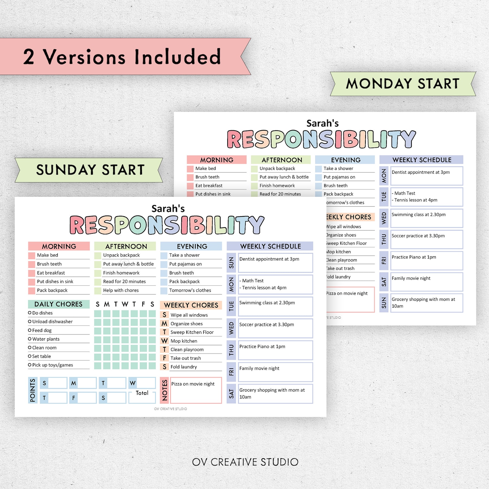 Editable Responsibility Chore Chart for Kids | Printable | Kids Daily ...