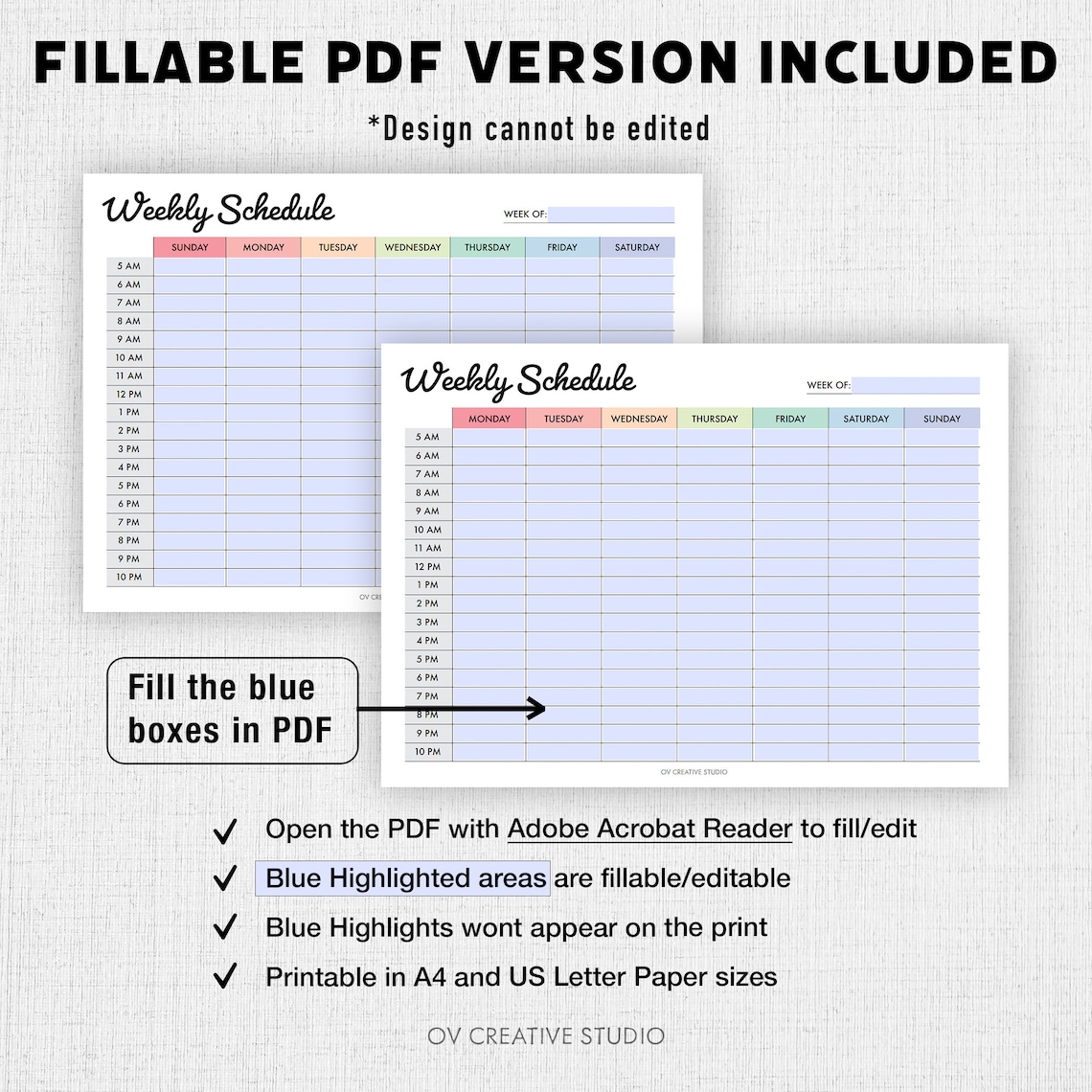Editable Weekly Schedule | Printable, Digital | Weekly Planner PDF ...