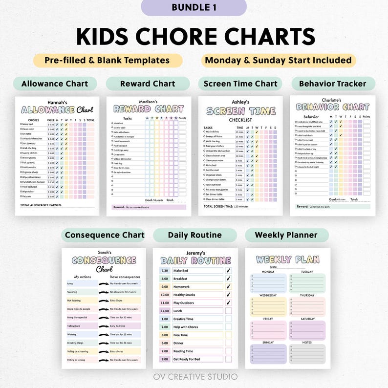 Editable Kids Chore Chart & Cleaning Schedule Bundle | Reward ...