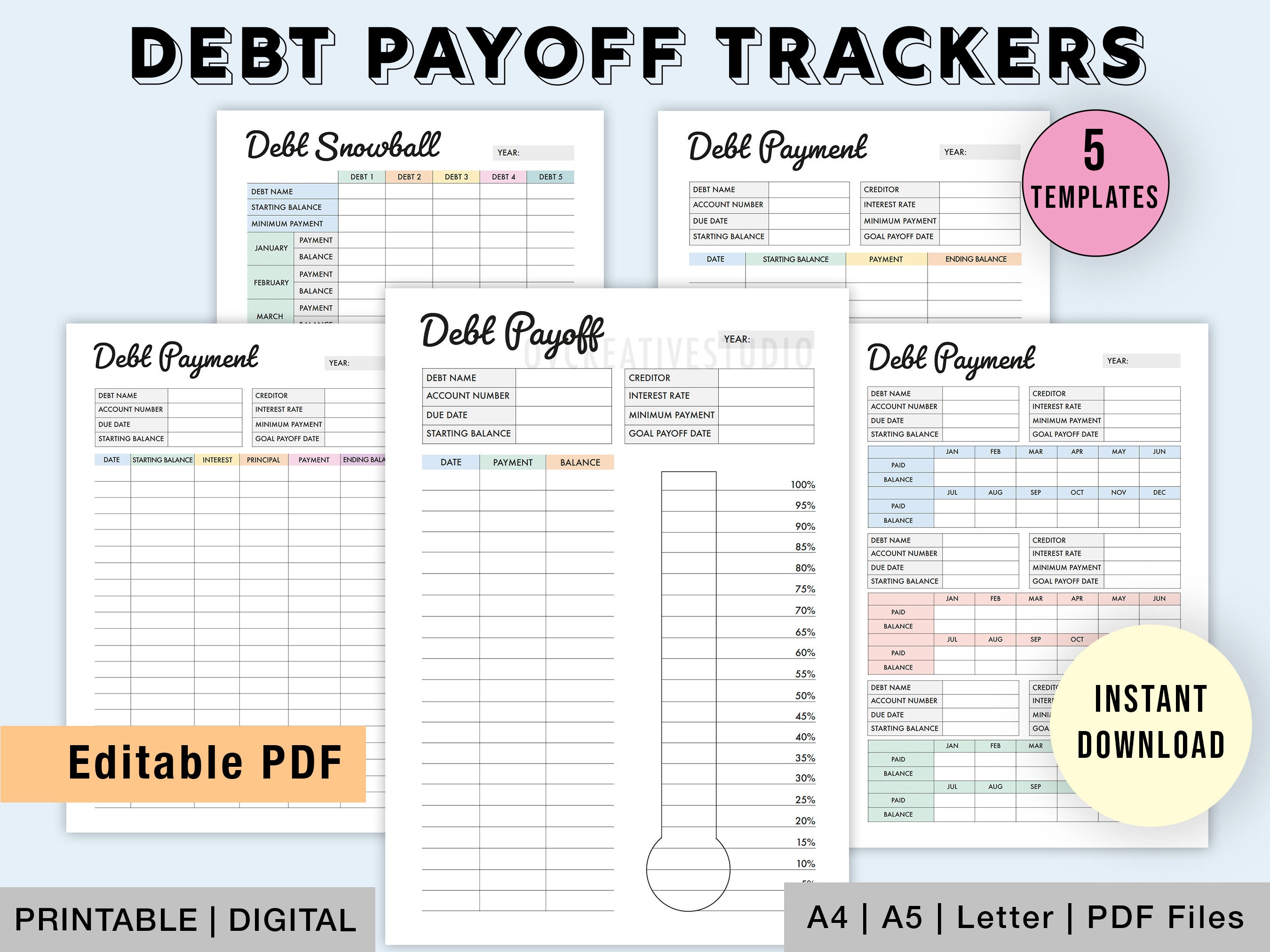 Editable Debt Payoff Tracker, Printable Debt Payments, Debt Snowball ...