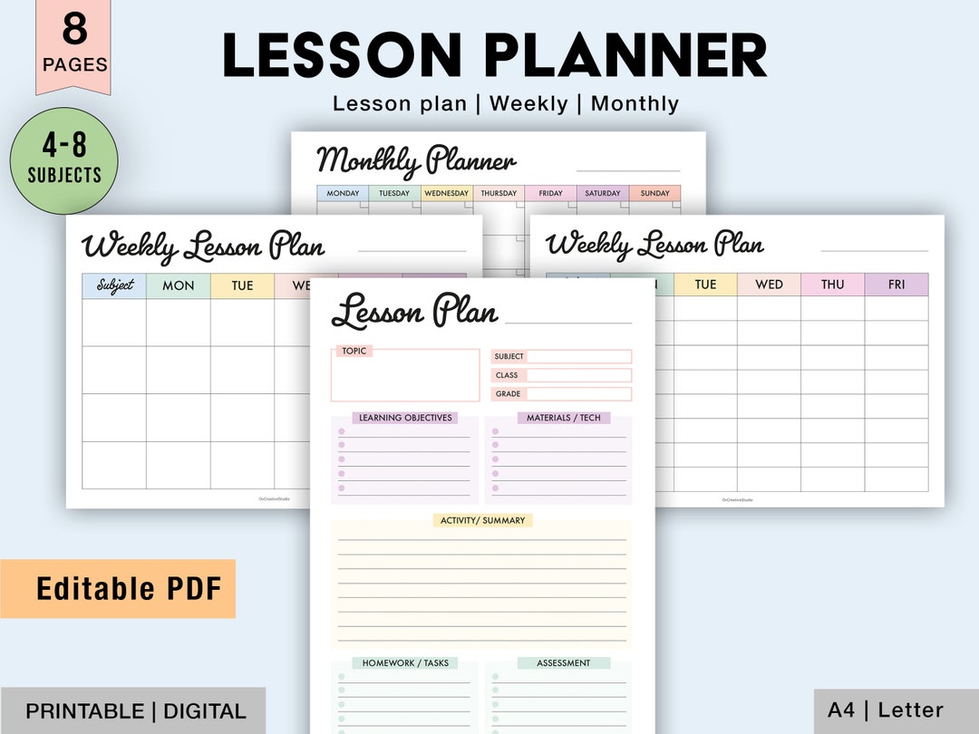 Editable Lesson Planner | Printable, Digital | Weekly Lesson Planner ...